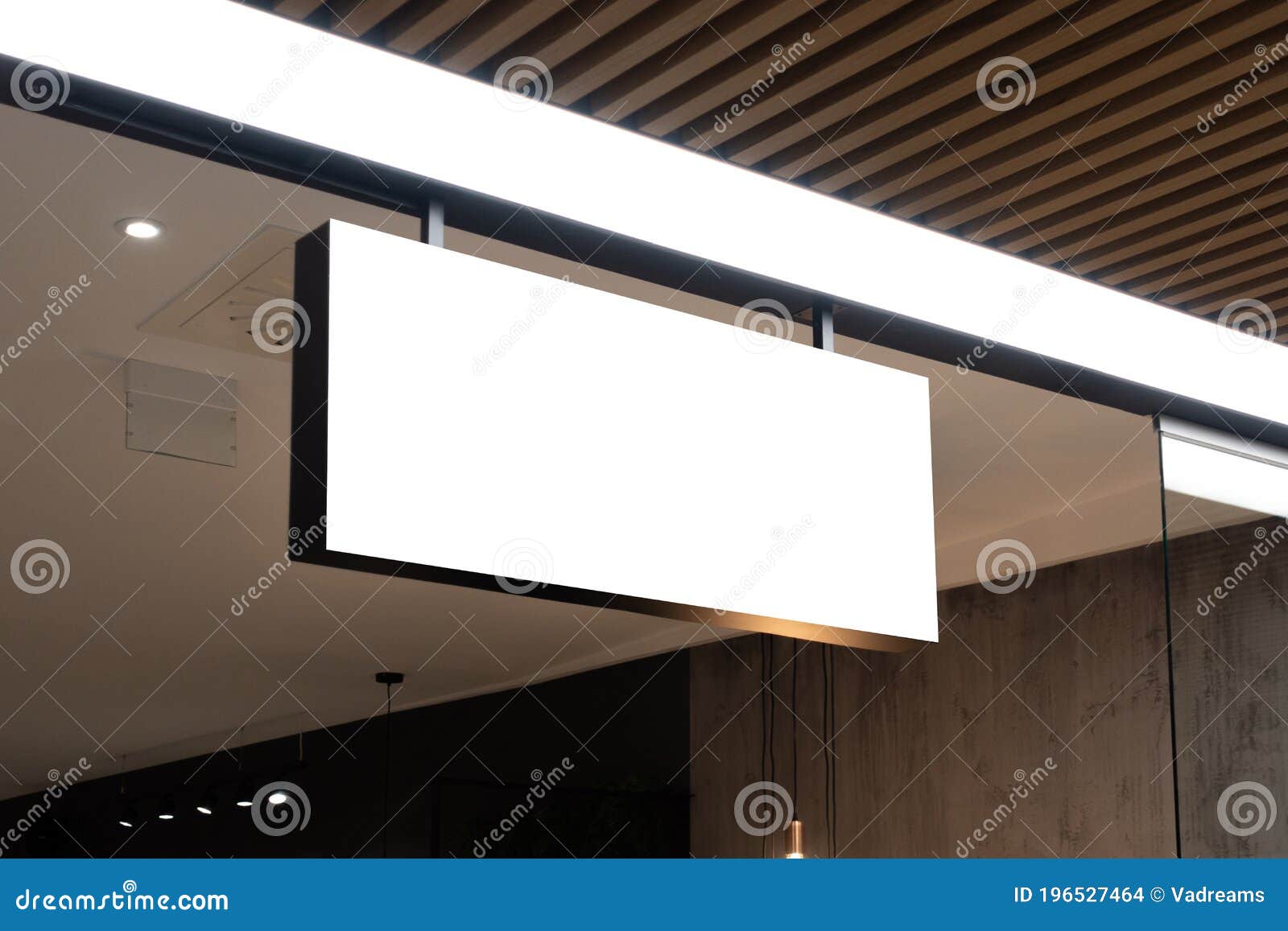 Mock Up. Horizontal White Empty Signage on Store Shop Front Inside ...