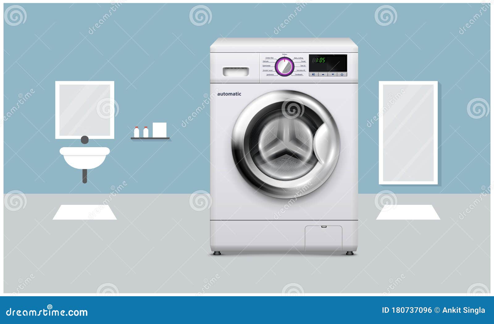 Mock Up Illustration of Electronic Washing Machine in Washroom View ...