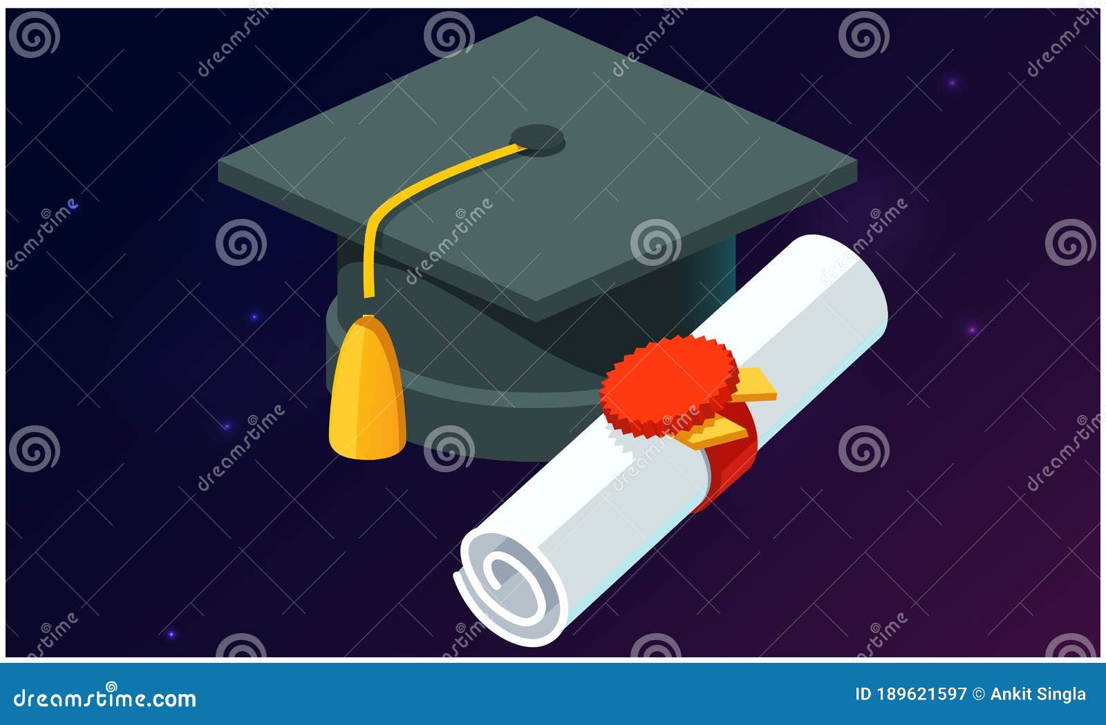 Mock Up Illustration of Graduation Cap and Certificate on Abstract ...