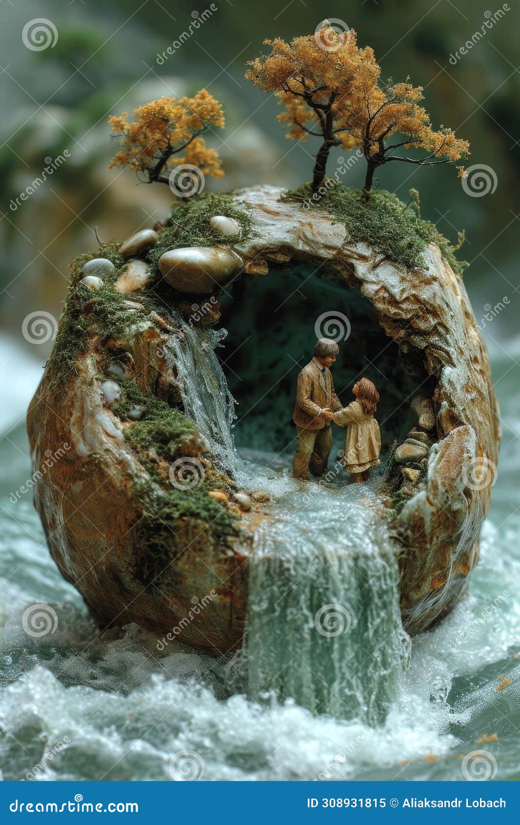 A Mock-up of a Land with Plants Inside Which There is a Couple and a ...