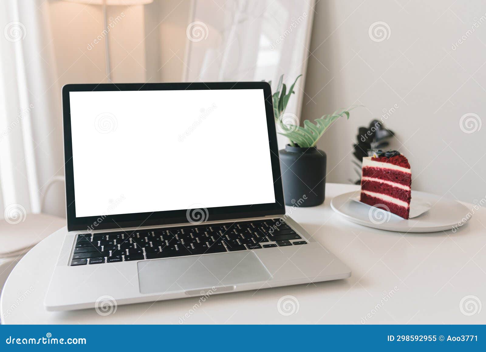 Mock Up Laptop Computer with White Screen on Table Stock Image - Image ...