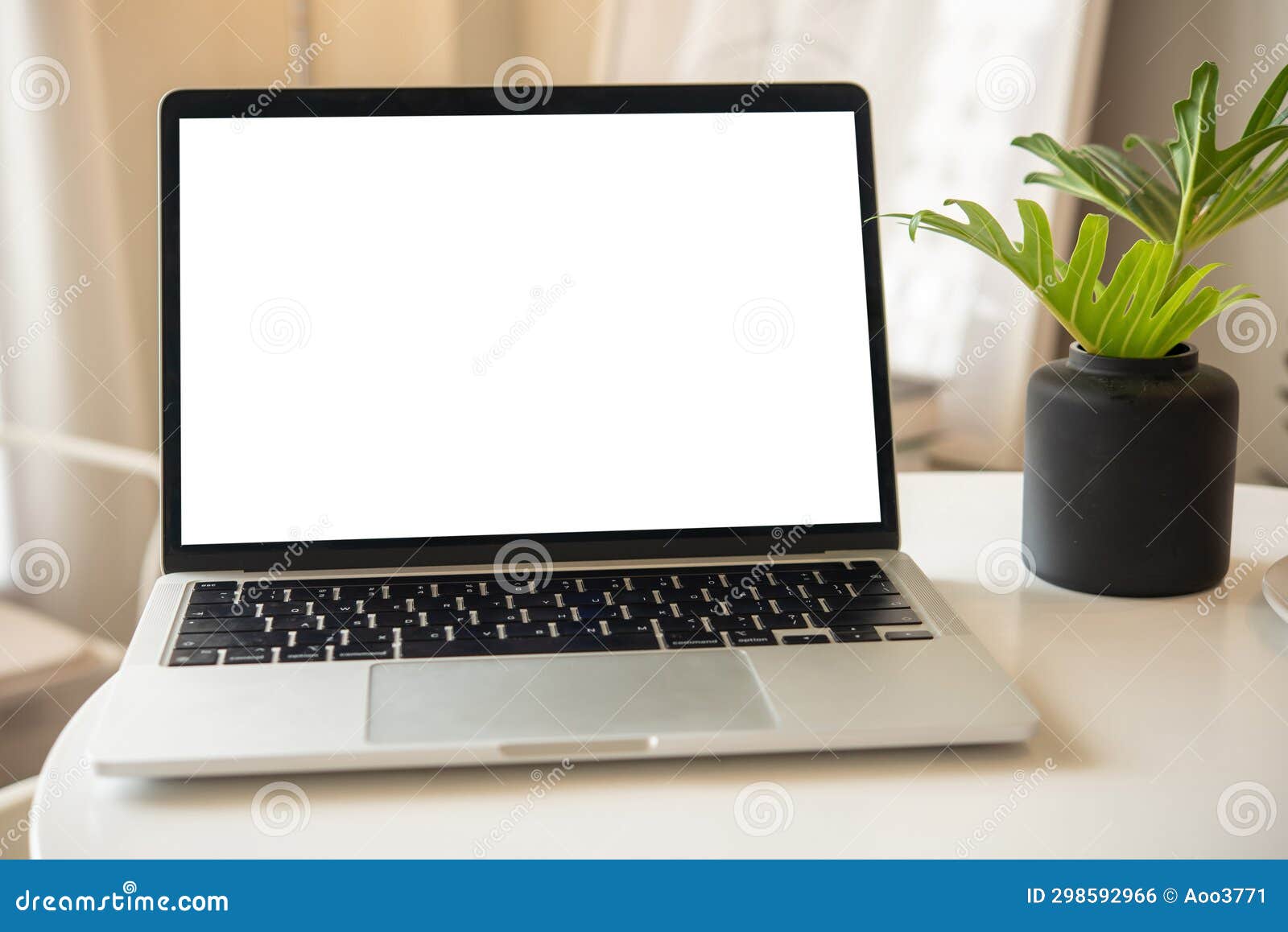 Mock Up Laptop Computer with White Screen on Table Stock Photo - Image ...