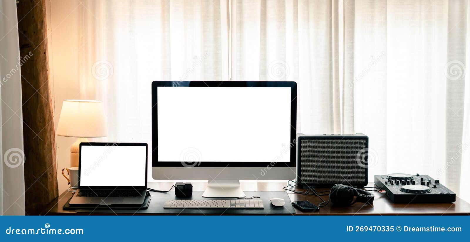 Mock Up. Laptop and Computer White Screen on the Table in the Home ... Mock Up. Laptop and Computer White Screen on the Table in the Home ...