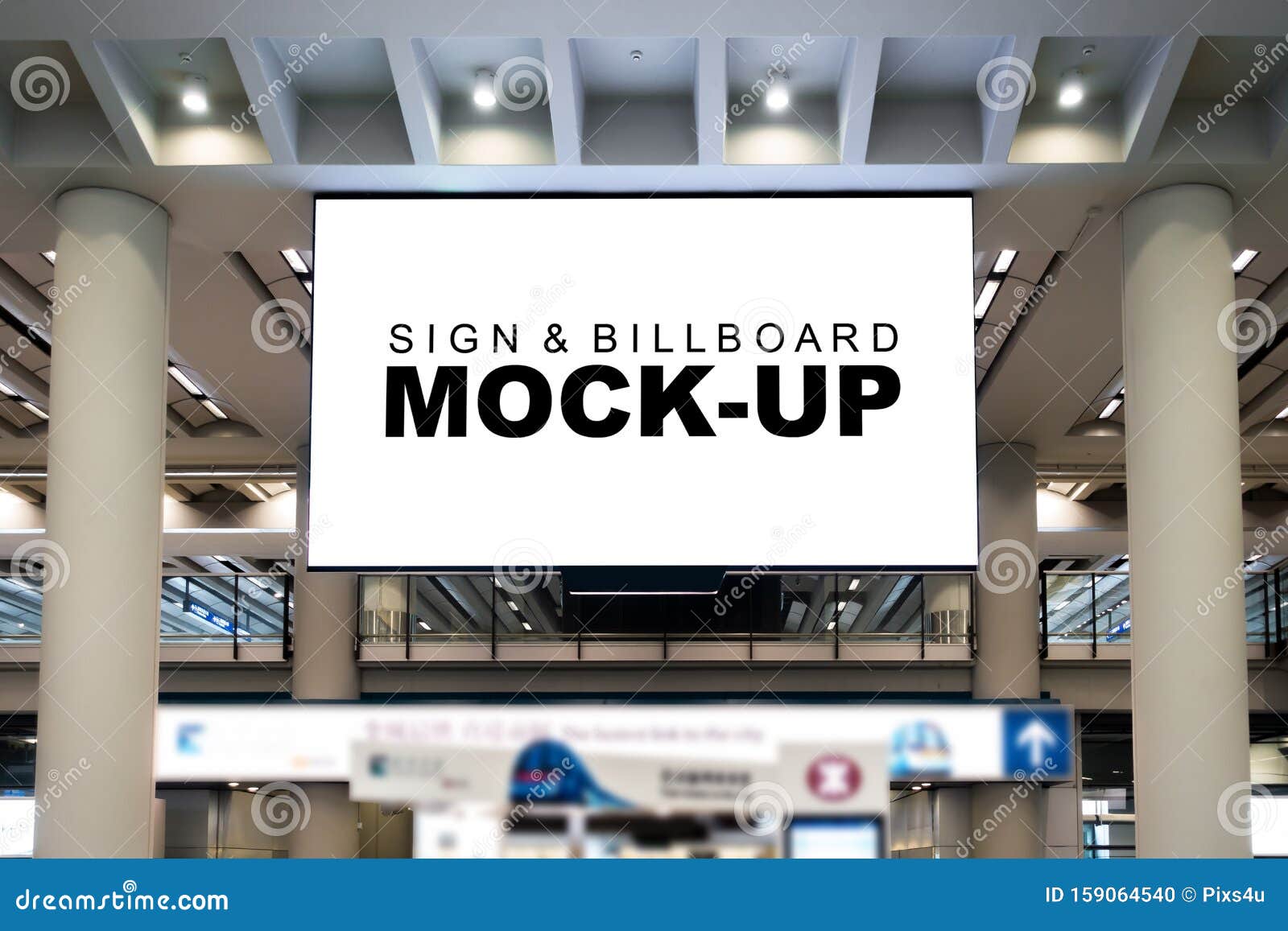Mock Up Large Billboard Frame Hanging from Ceiling of Subway Stock ...