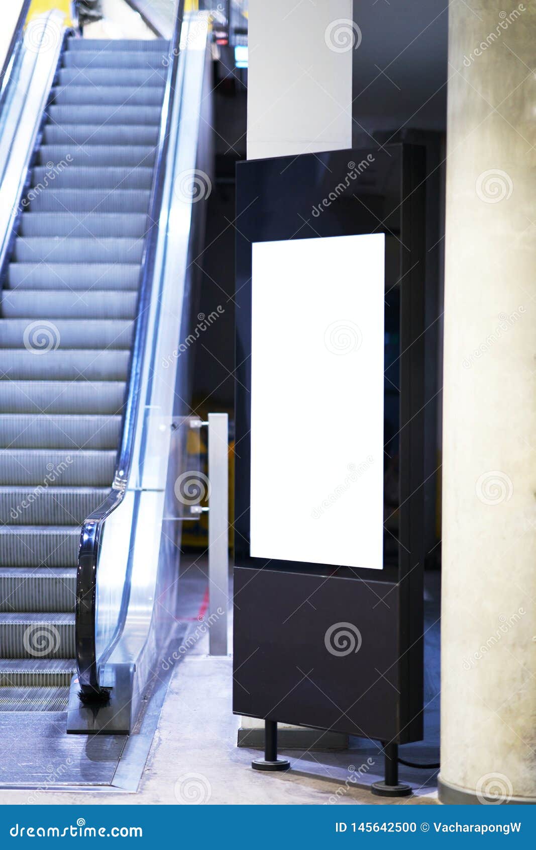 Mock Up of Light Box beside Escalator for Advertising Material Stock ...