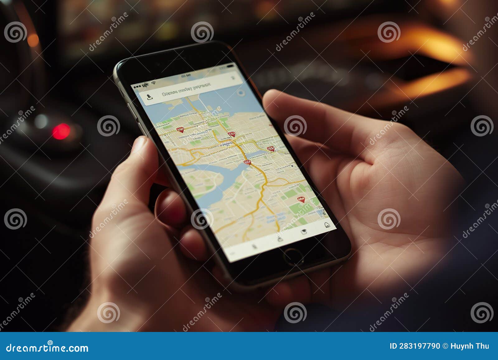 Mock-up of a Man Using Google Map Inside a Car Stock Illustration ...