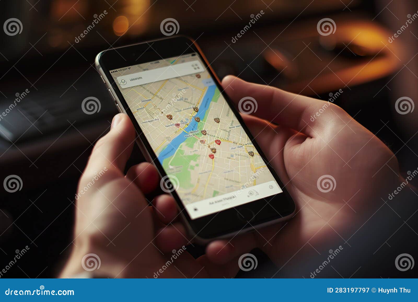 Mock-up of a Man Using Google Map Inside a Car Stock Illustration ...