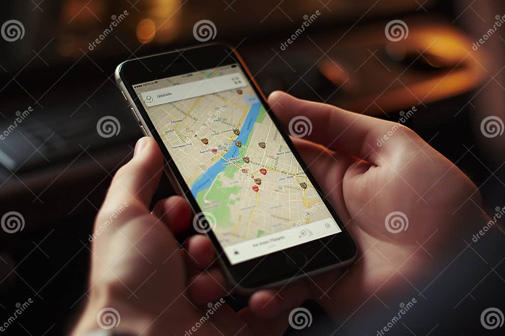 Mock-up of a Man Using Google Map Inside a Car Stock Illustration ...