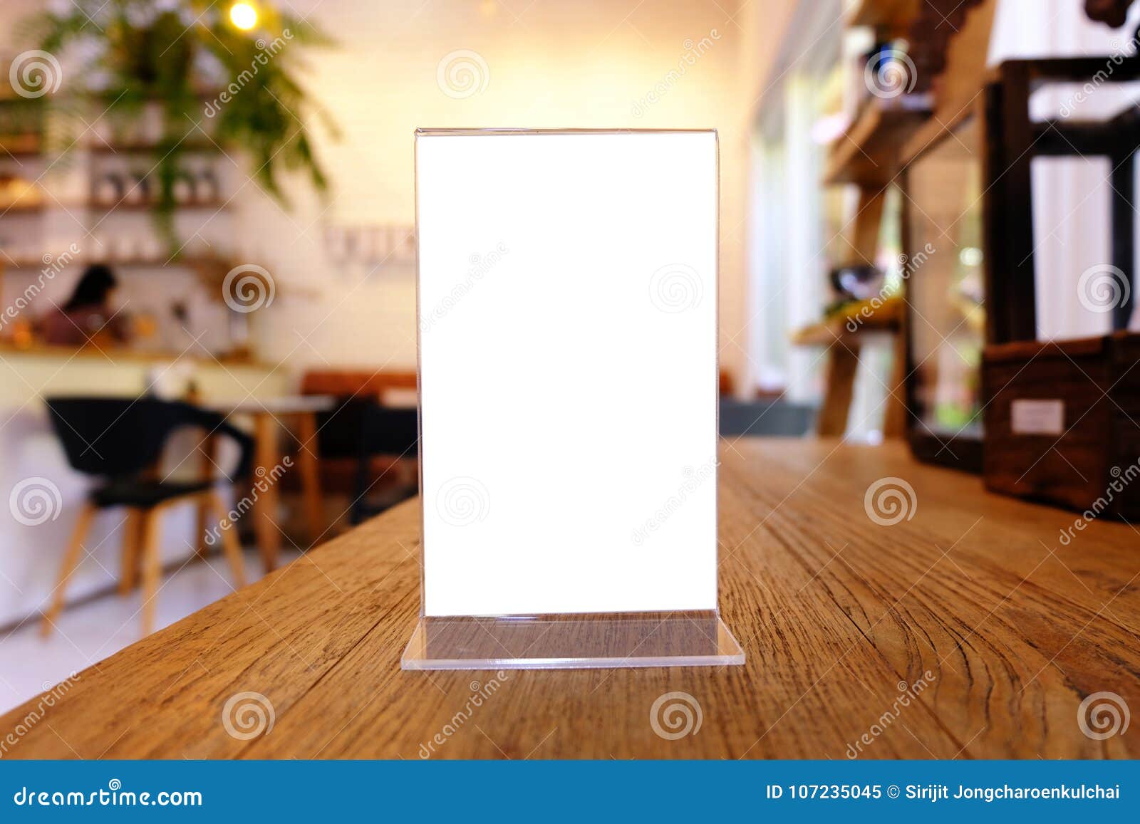 Mock Up Menu Frame Standing on Wood Table in Bar Restaurant Cafe Stock ...