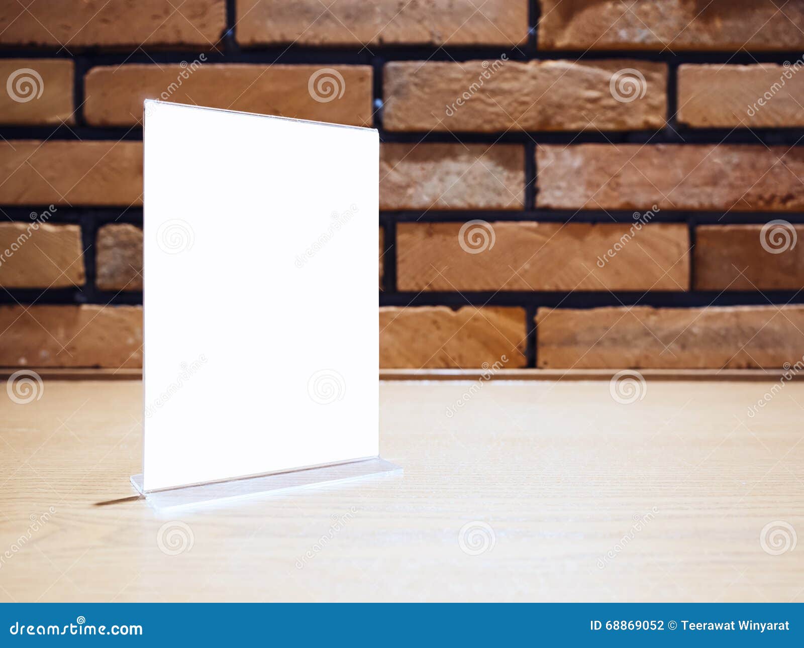 Mock Up Menu Frame Template on Table Bar Brick Wall Background Stock ...