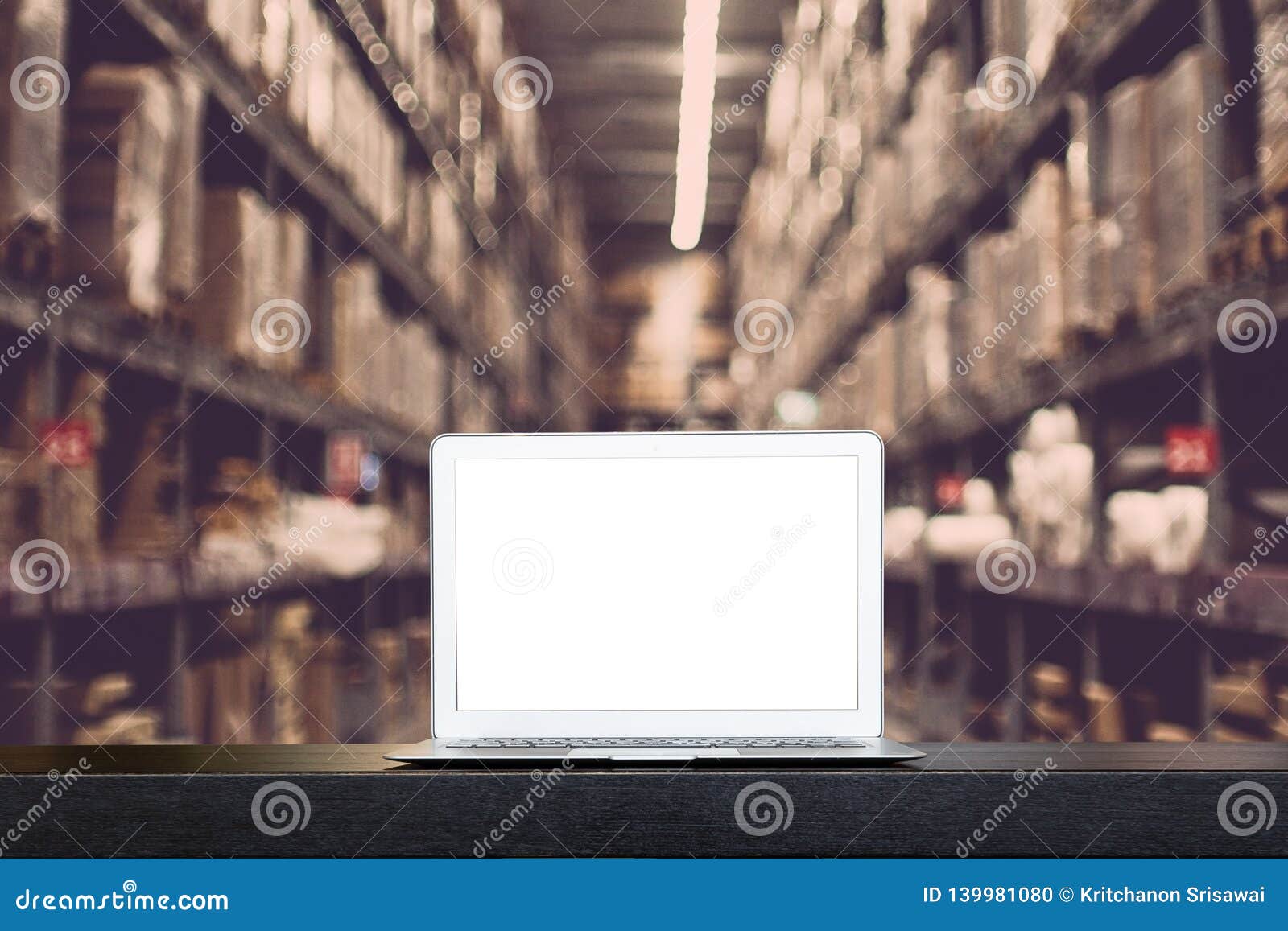 Mock Up of Modern Computer or Laptop with Blank Screen on Table with ...