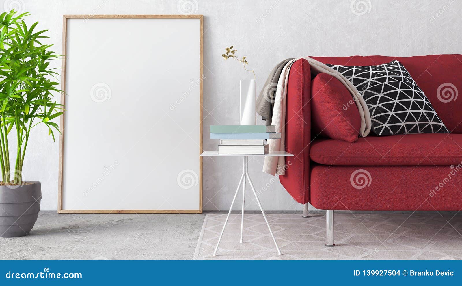 Mock Up, Modern Living Room, Interior Design 3D Render Stock ...