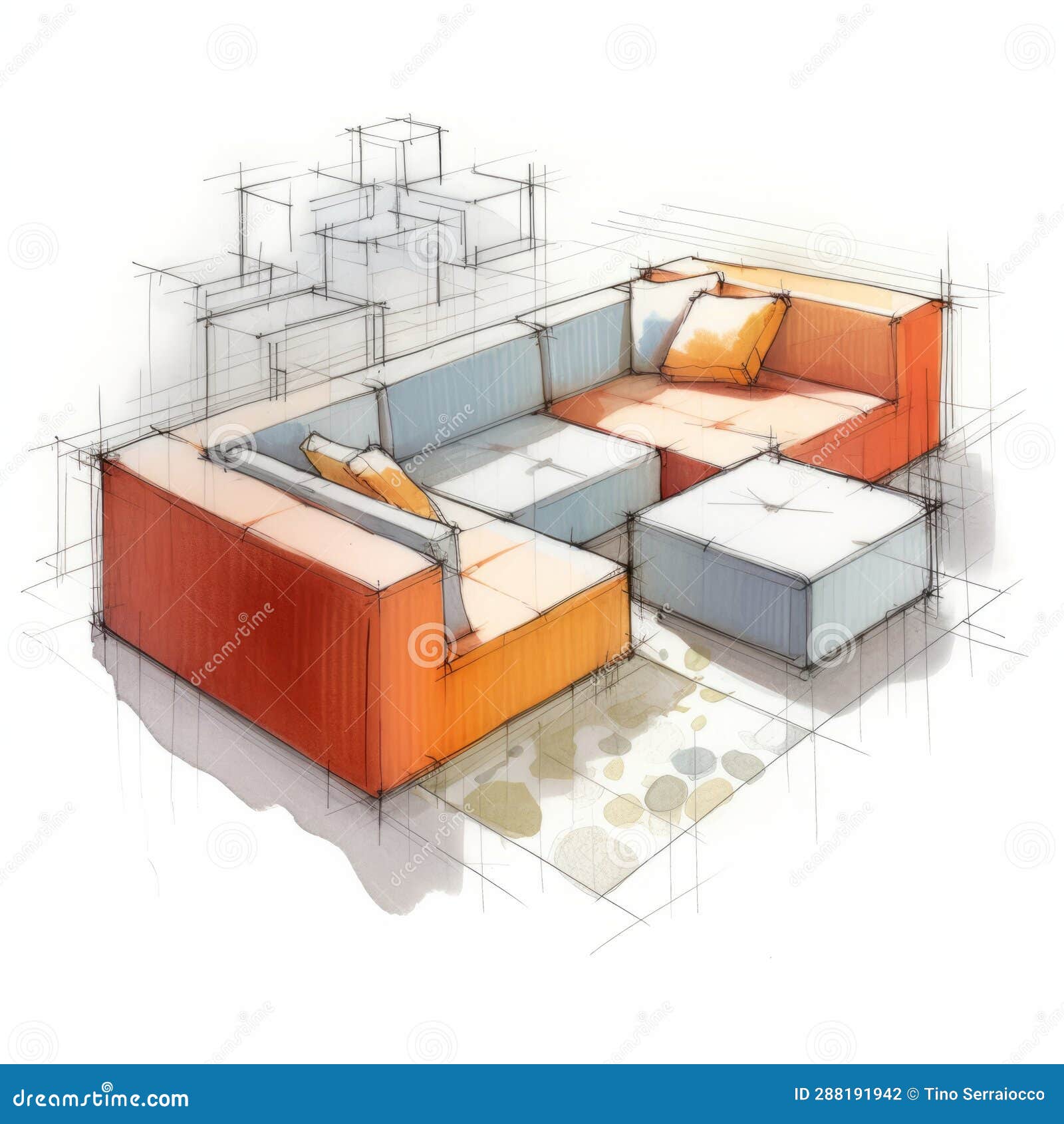 Mock Up Modular Rectangle Corner Sofa Sketch , Generated by AI Stock ...