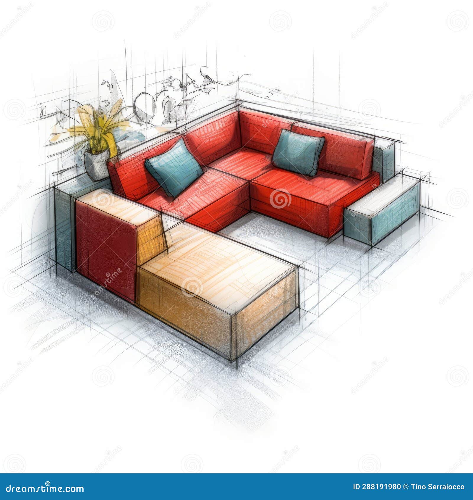 Mock Up Modular Rectangle Corner Sofa Sketch , Generated by AI Stock ...