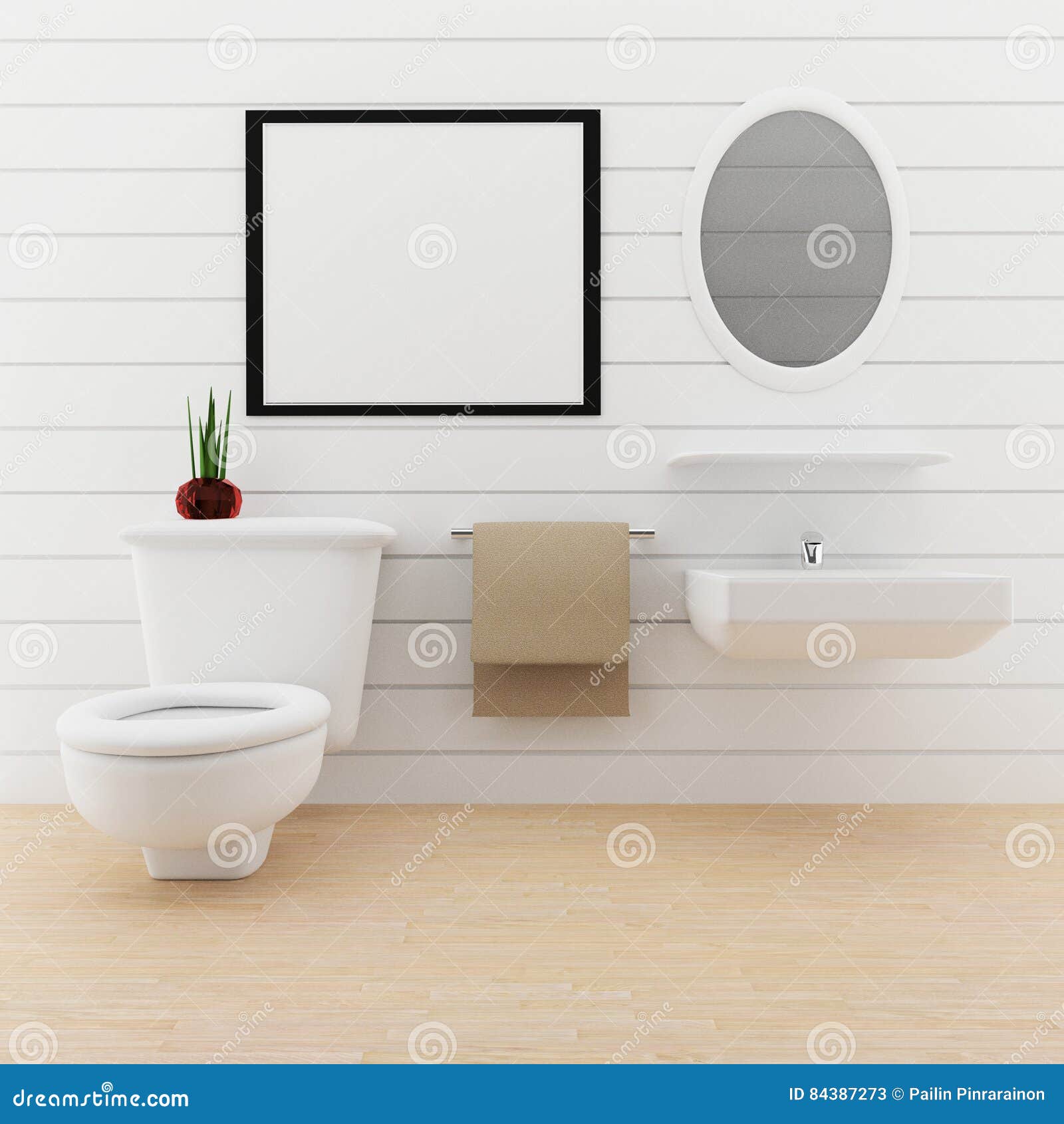 Mock Up Photo Frame in the Toilet Room in 3D Rendering Stock ...