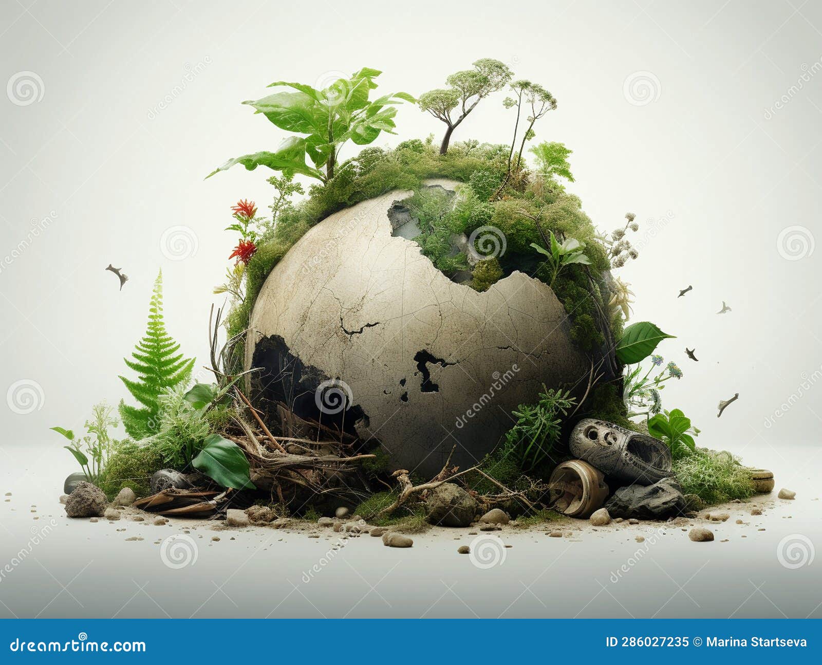 A Mock-up of the Polluted Planet Earth with Green Plants, Garbage and Poor Ecology Stock ...