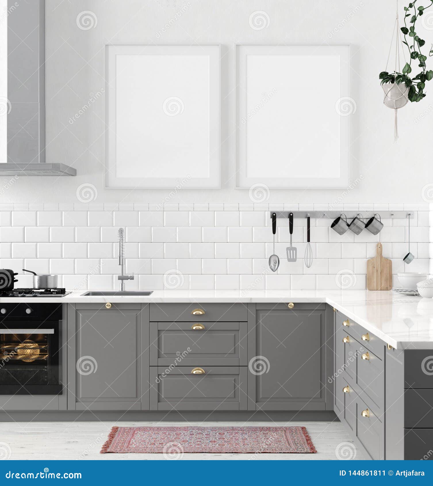 Mock Up Poster Frame Close-up in Kitchen Interior Stock Image - Image ...