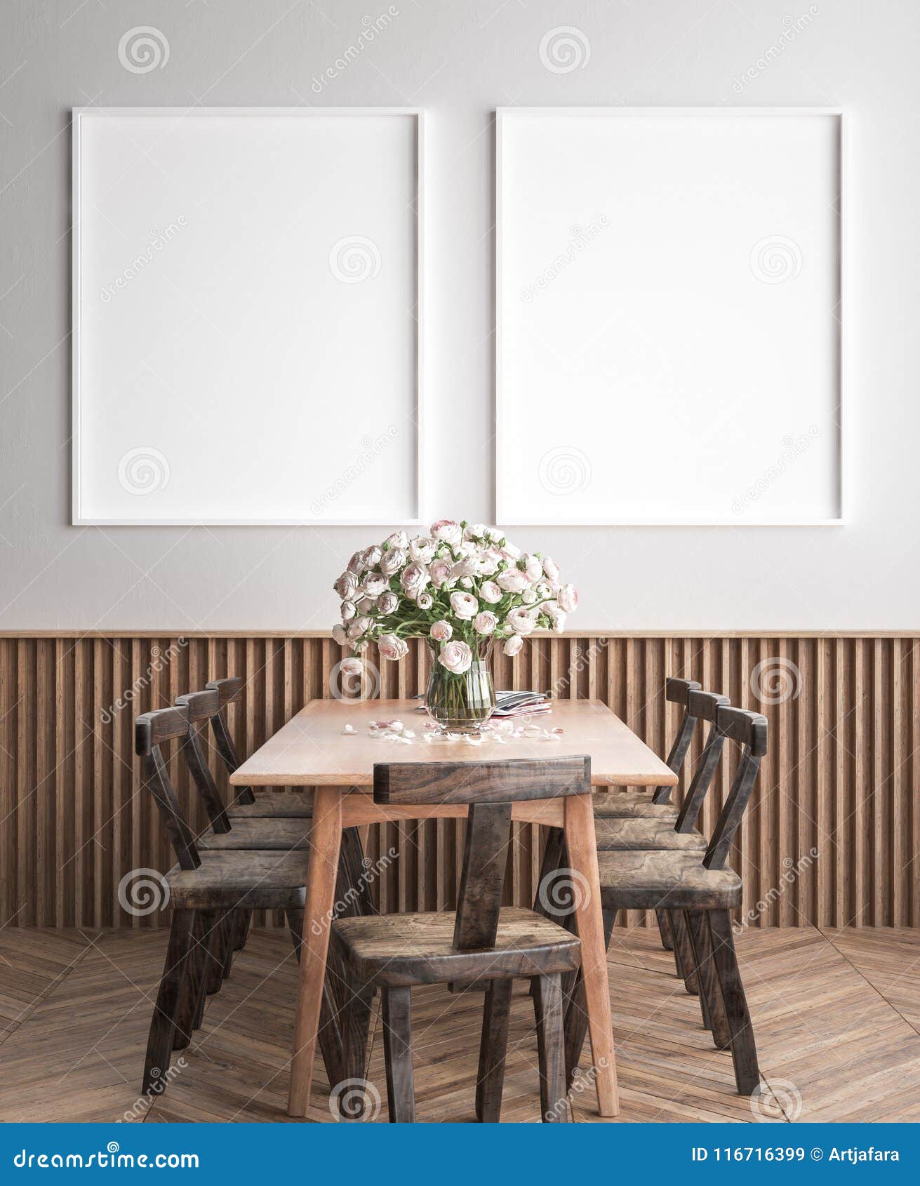 Mock Up Poster Frame in Dining Room Interior Background, Scandinavian ...