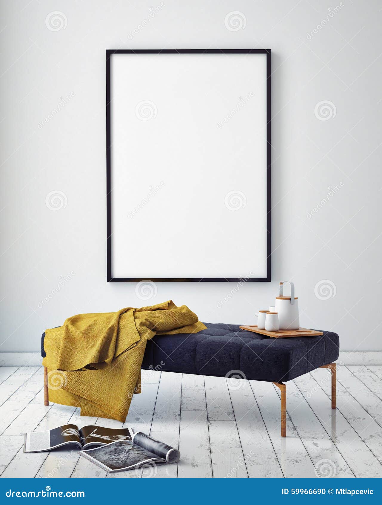 Mock Up Poster Frame in Hipster Interior Background, Stock Photo ...