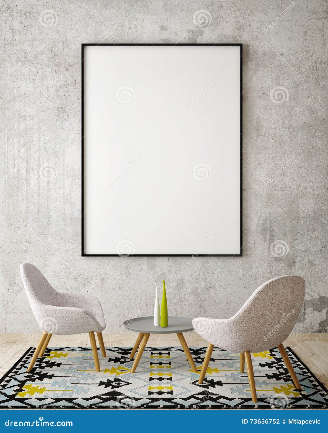Mock Up Poster Frame in Hipster Interior Background, 3D Rendering ...