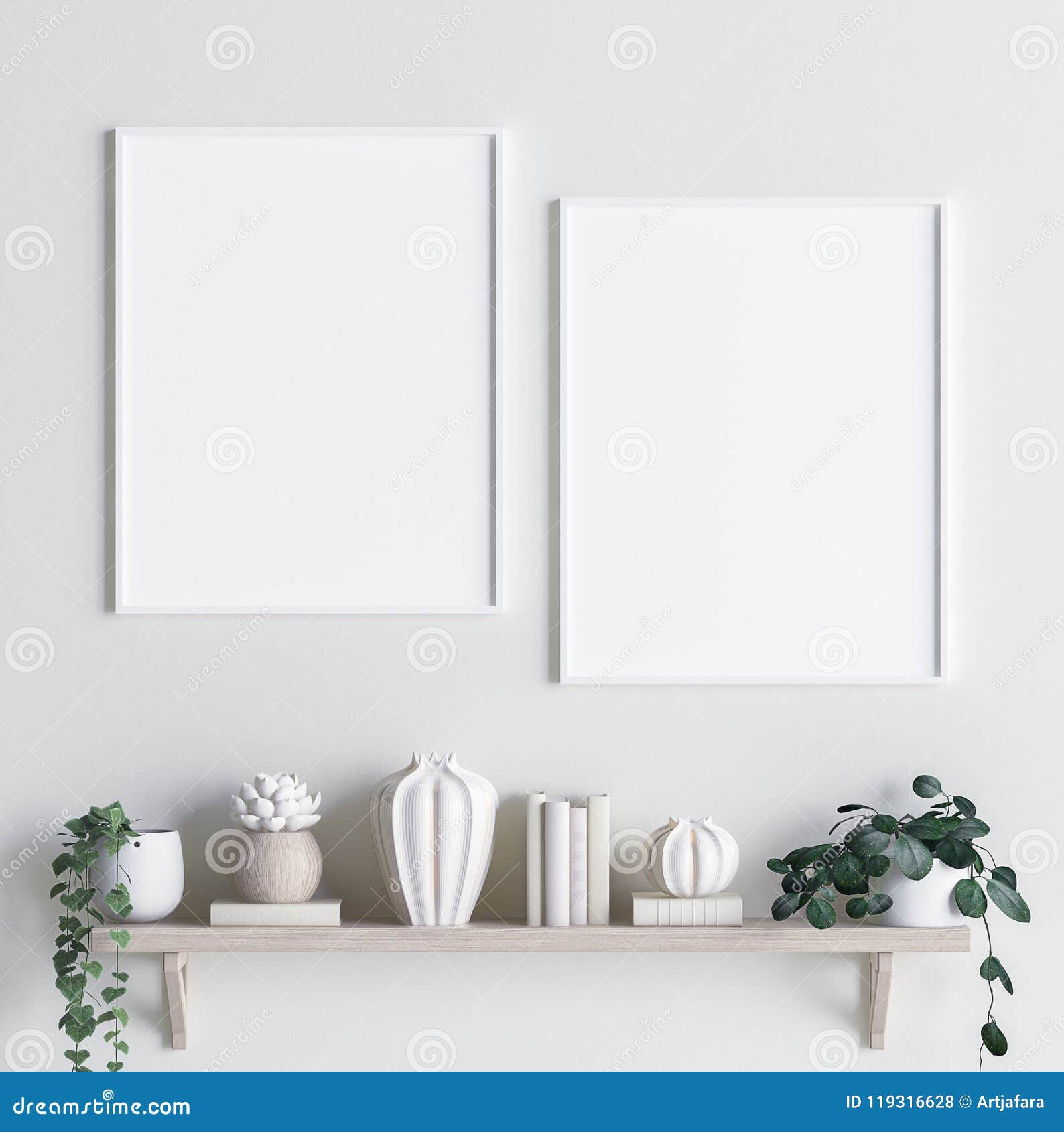 Mock Up Poster Frame in Interior Background with Decor on Shelf Stock ...
