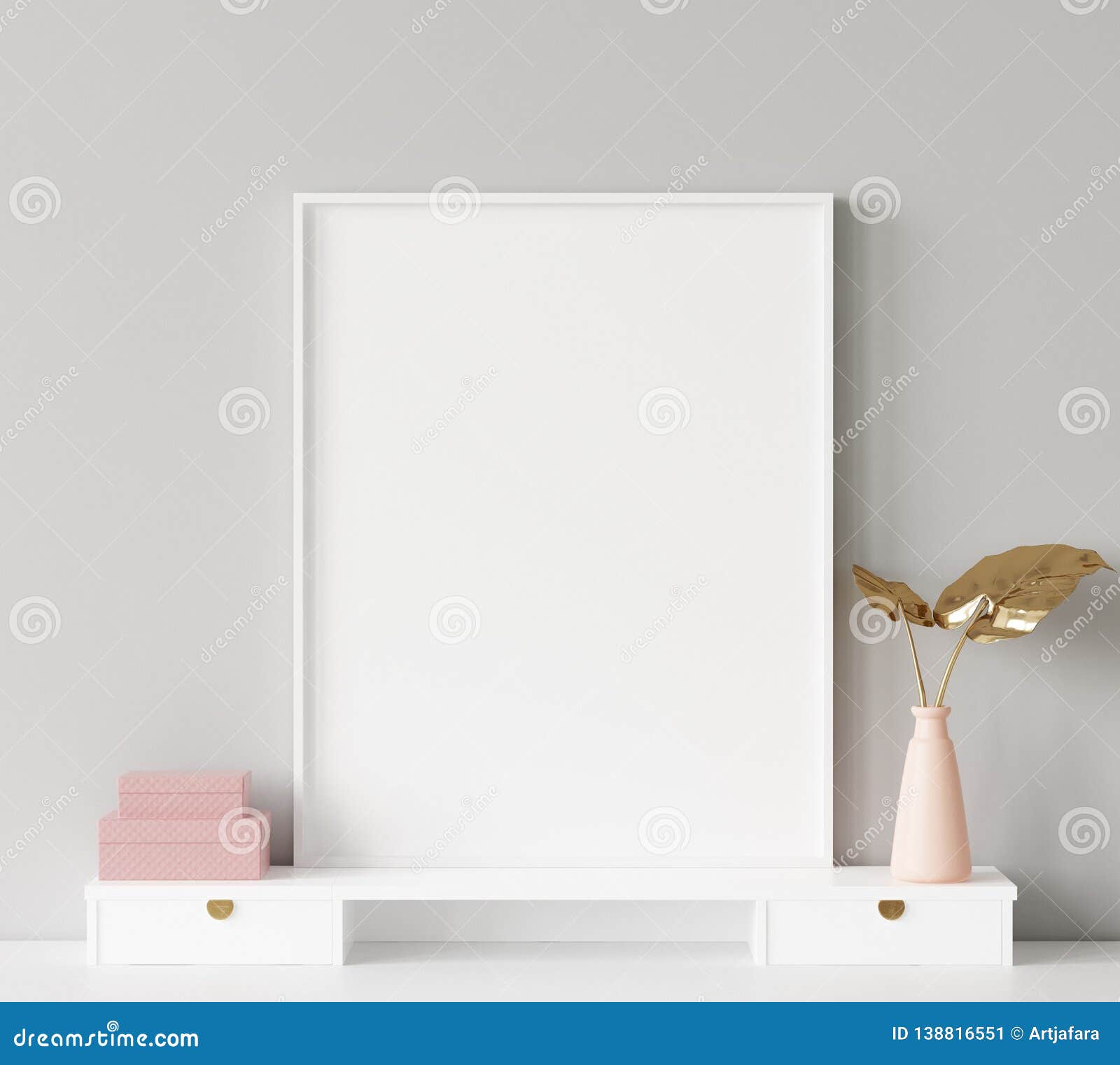 Mock Up Poster Frame in Interior Background with Decor on Shelf Stock ...