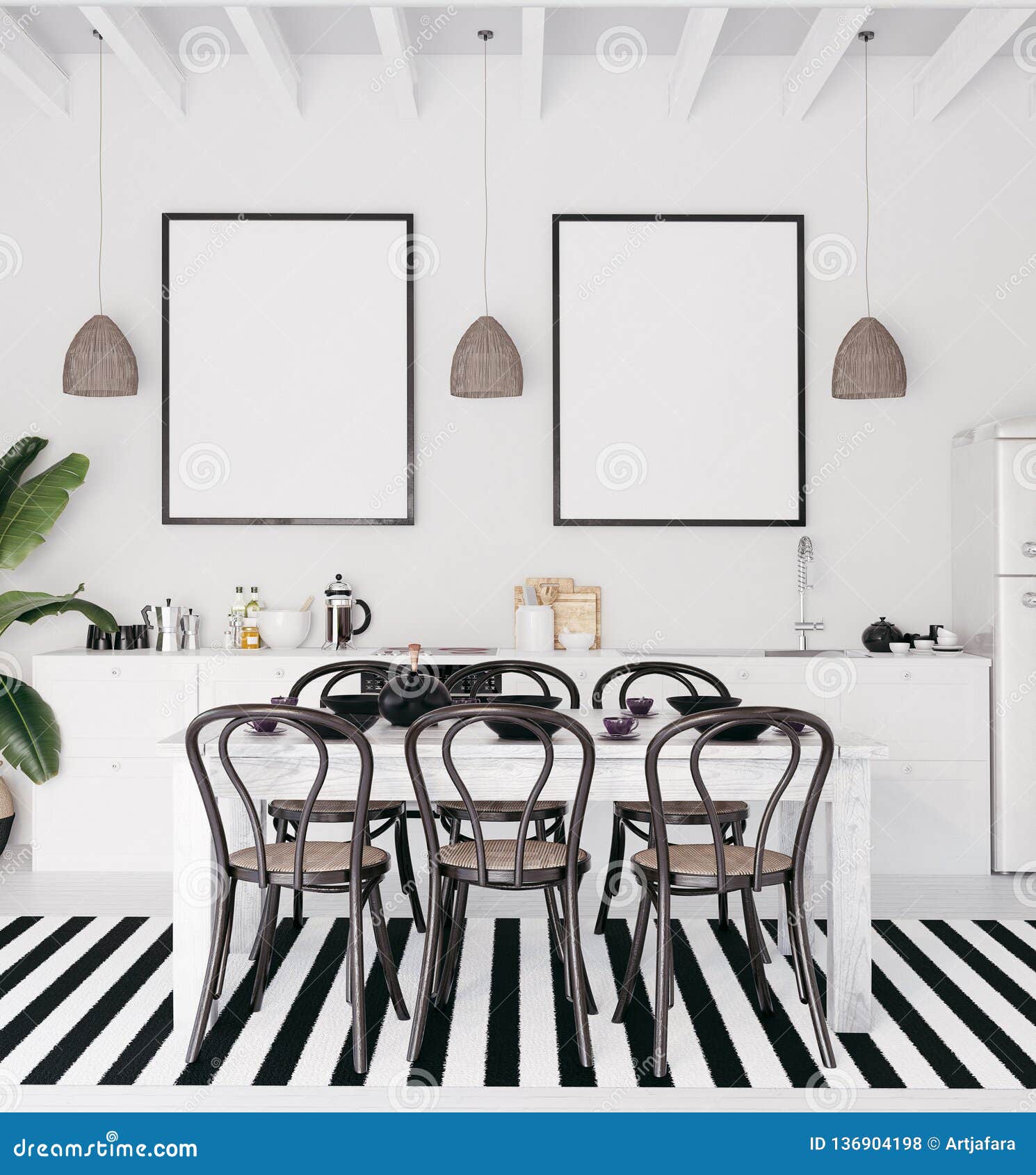 Mock Up Poster Frame in Kitchen Interior Stock Illustration ...