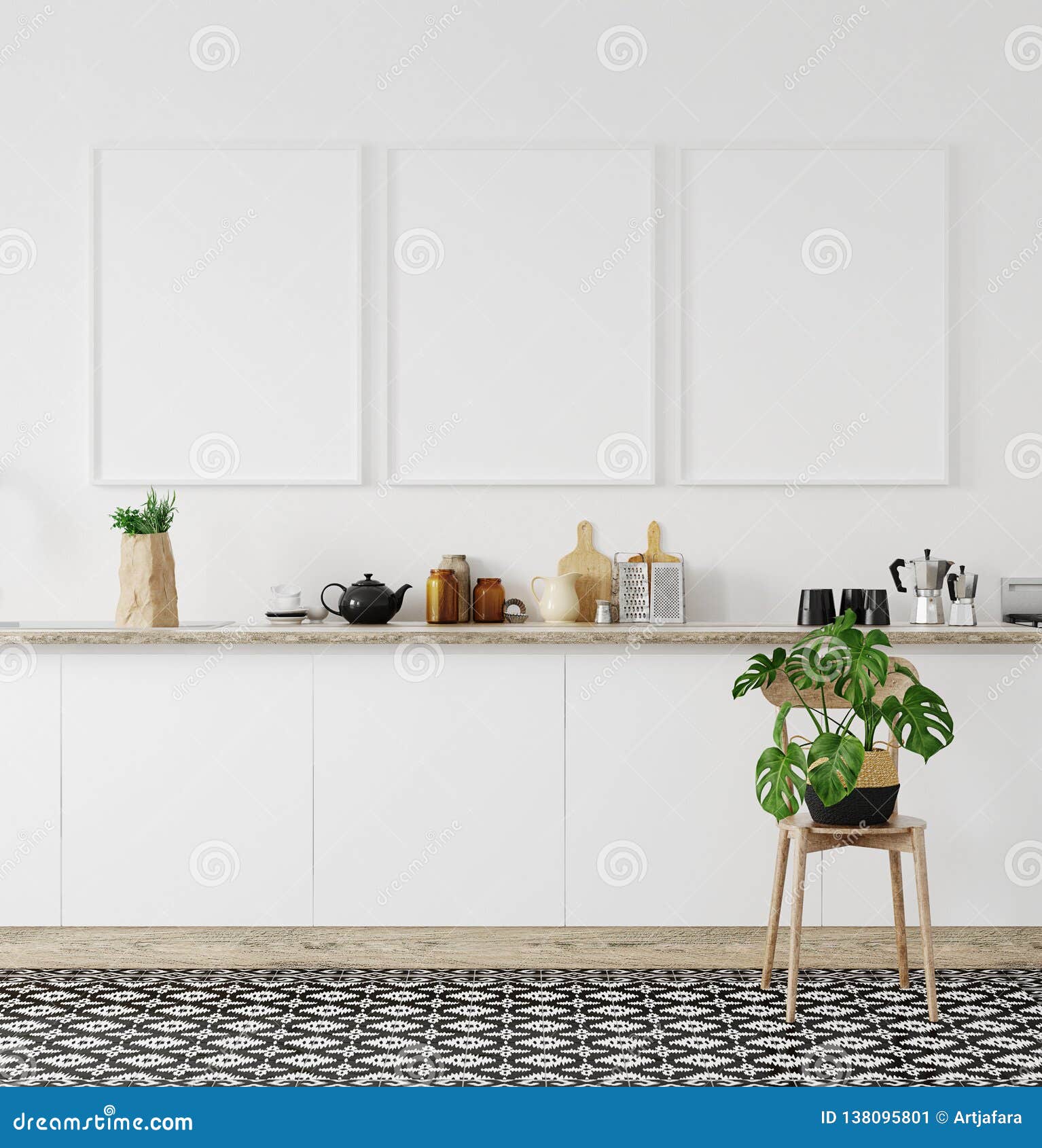 Mock Up Poster Frame in Kitchen Interior Stock Image - Image of dish ...