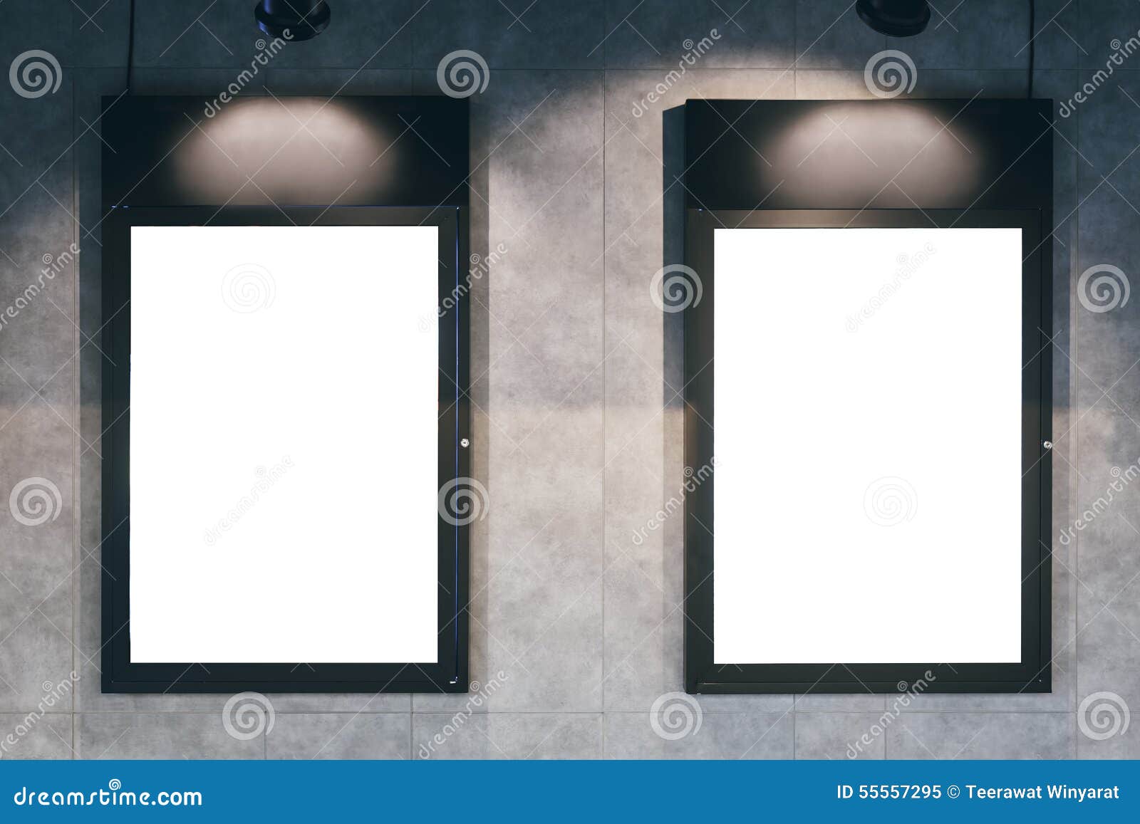 Mock Up Poster Frame with Lighting on Wall Stock Image - Image of ...