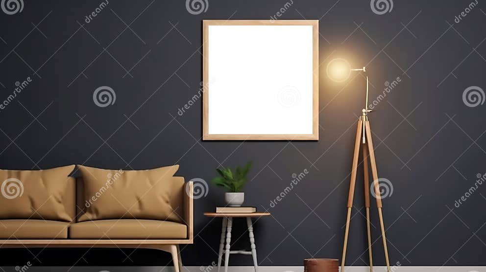 Mock Up Poster Frame with Spotlight on Wall. Generative Ai Stock ...