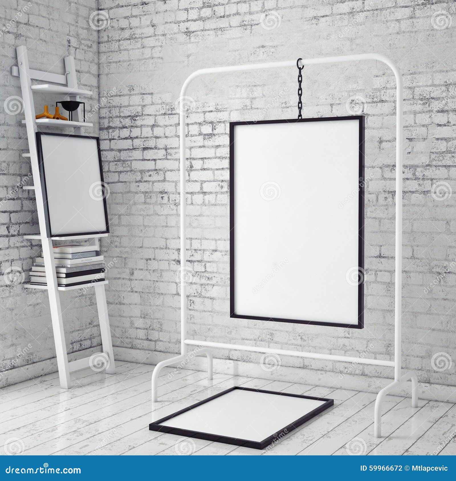 Mock Up Poster Frames Hanging On Clothes Rack In Vintage Hipster Loft ...