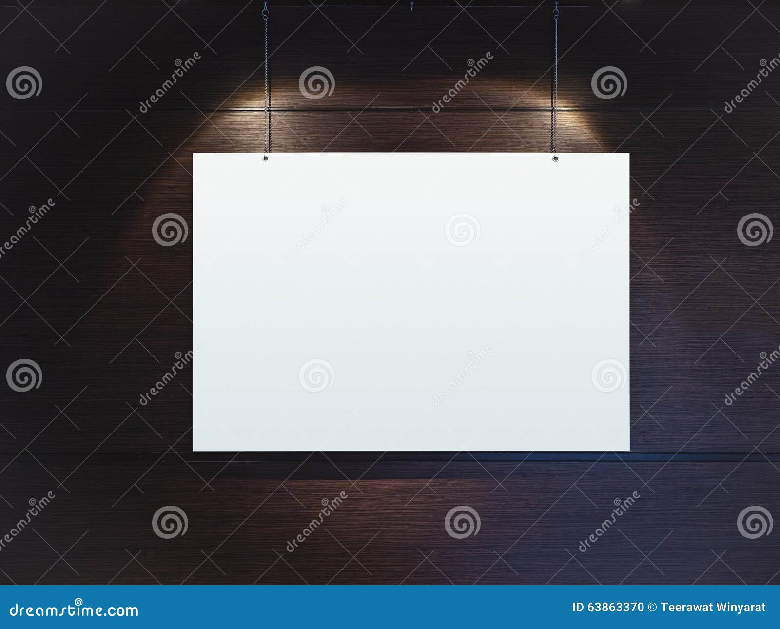 Mock Up Poster Hanging with Spot Light on Wall Stock Photo - Image of ...