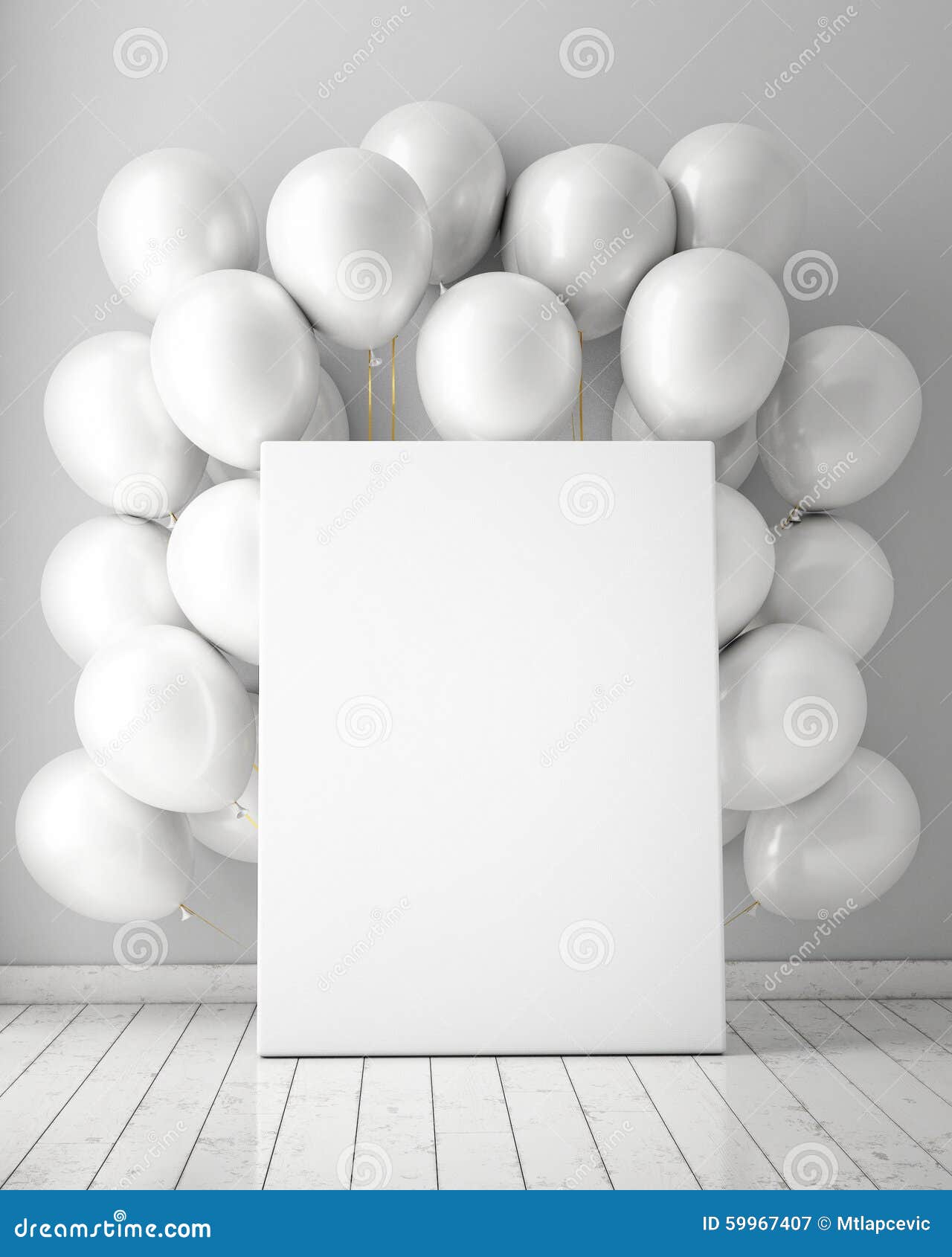 Mock Up Poster in Interior Background with White Balloons, Stock Image ...
