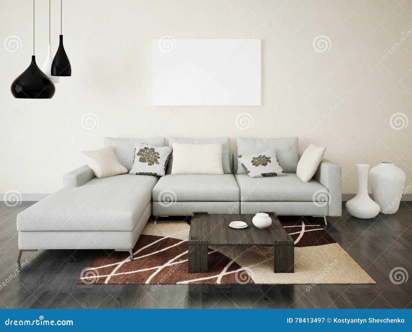 Mock Up Poster Stylish Living Room. Stock Illustration - Illustration ...