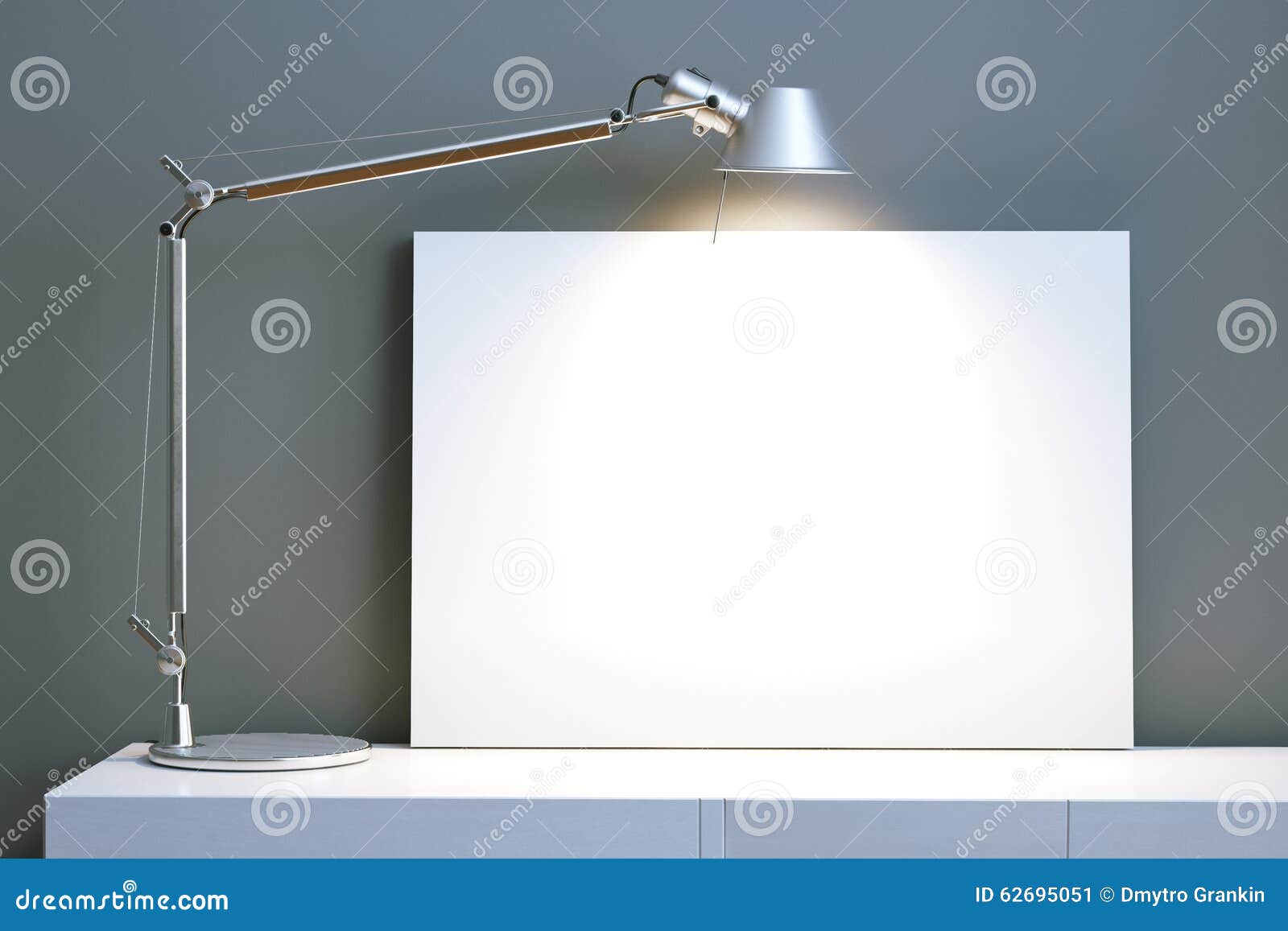 Mock Up Poster with Table Lamp and Blank Banner. 3d Render Stock ...