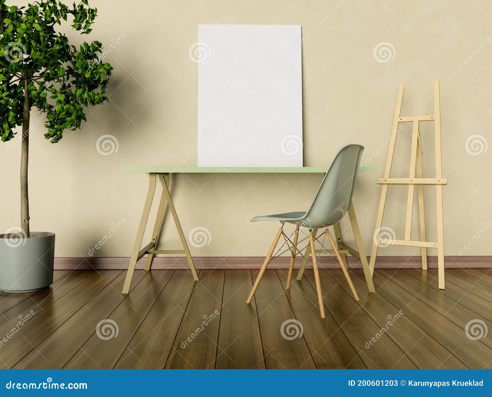 Empty Poster on Table in Workspace. Stock Illustration - Illustration ...