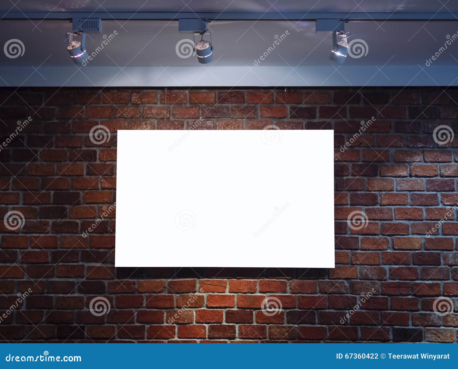 Mock Up Poster Template Frame with Spotlight on Brick Wall Stock Photo ...