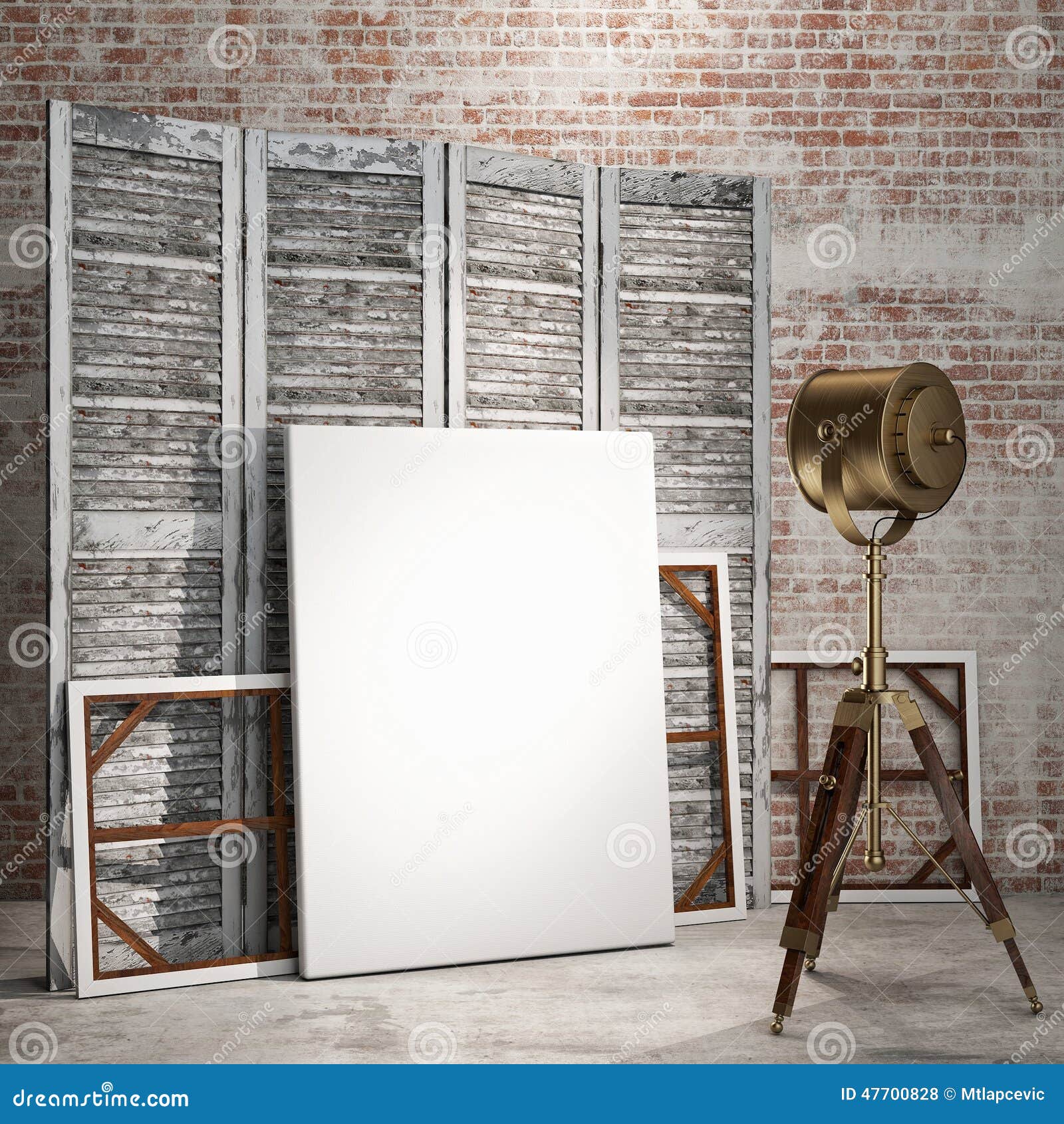Mock Up Posters in Loft Interior with Industry Lamp, Background Stock ...