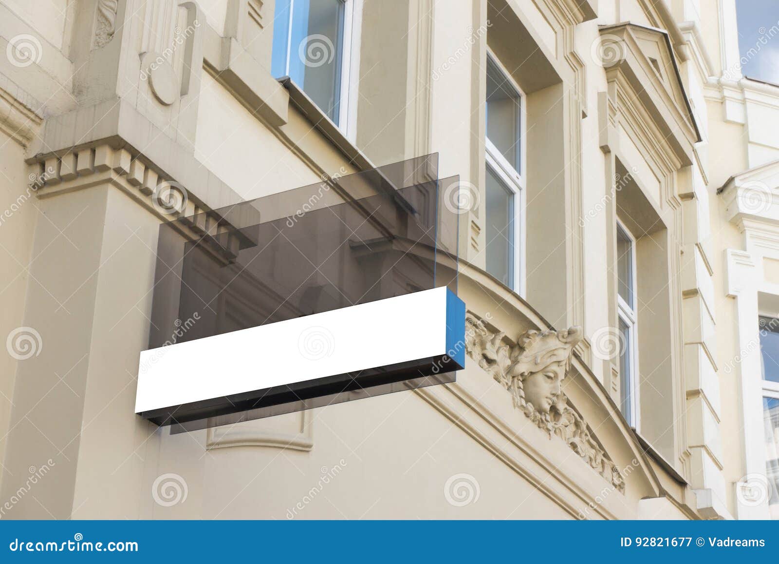 Mock Up. Rectangular Shape Signboard On Classical Architecture Building ...