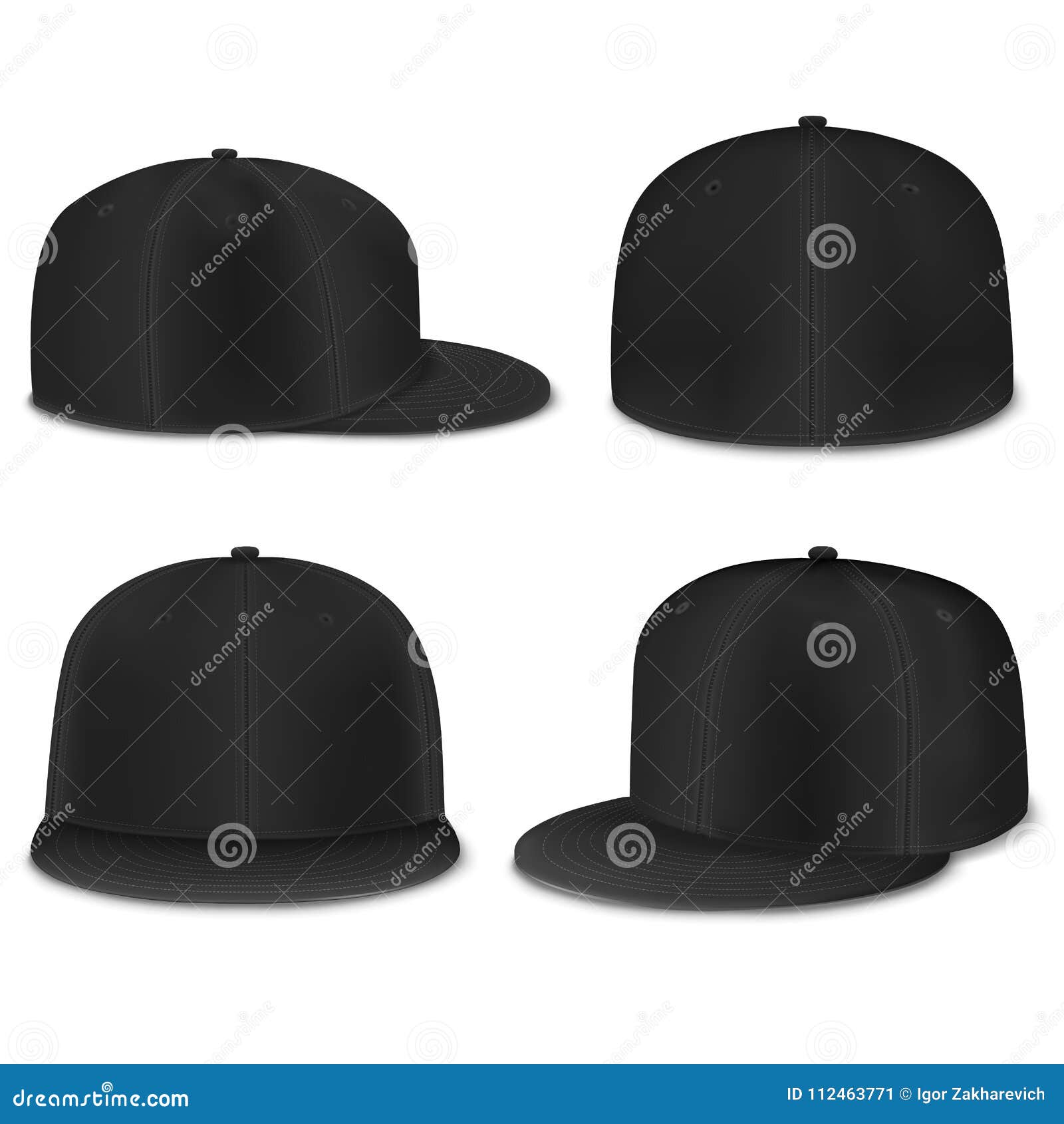 Mock-up Set of 4 Black Cap Hip Hop Stock Image - Image of head ...