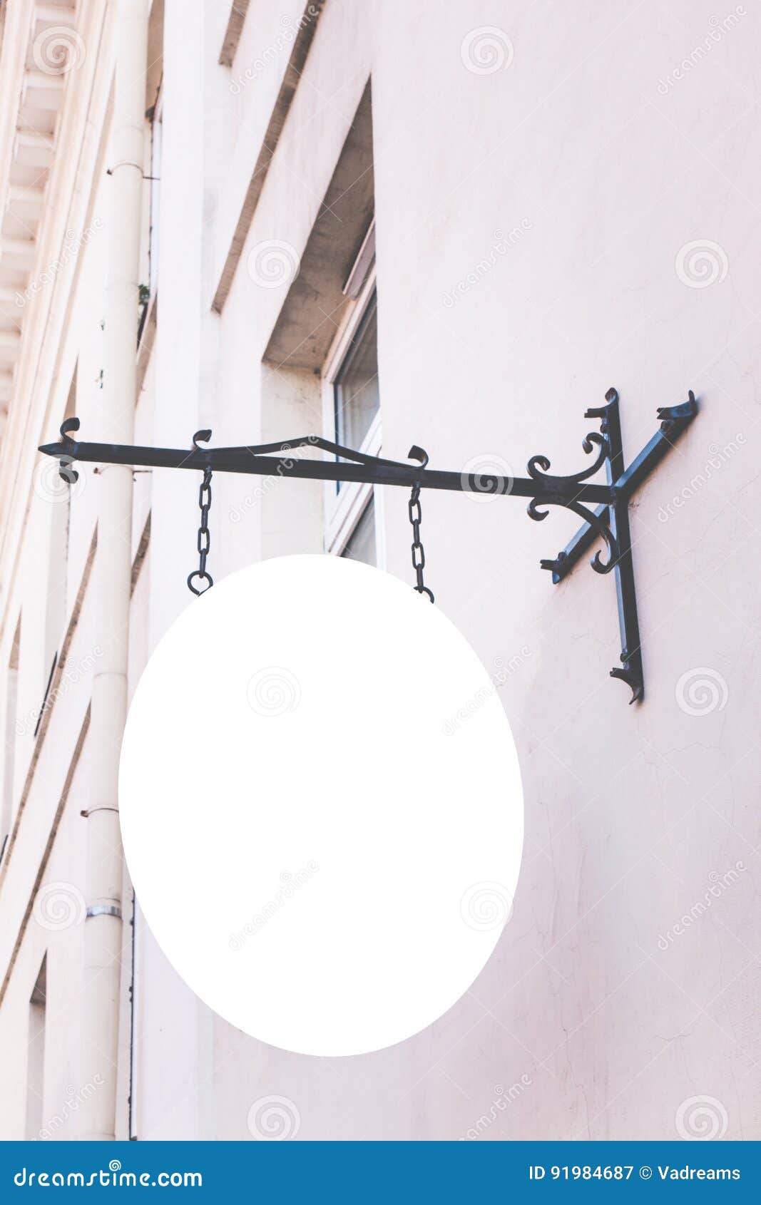 Mock Up Sign. Blank Rounded Signage on a Building Wall Stock Image ...