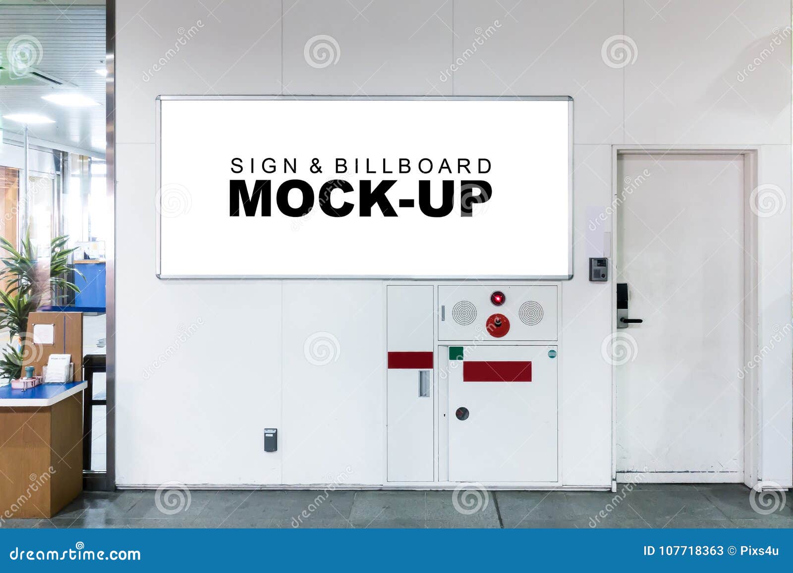 Mock Up Signboard with Frame at Front of Emergency Exit Stock Image ...