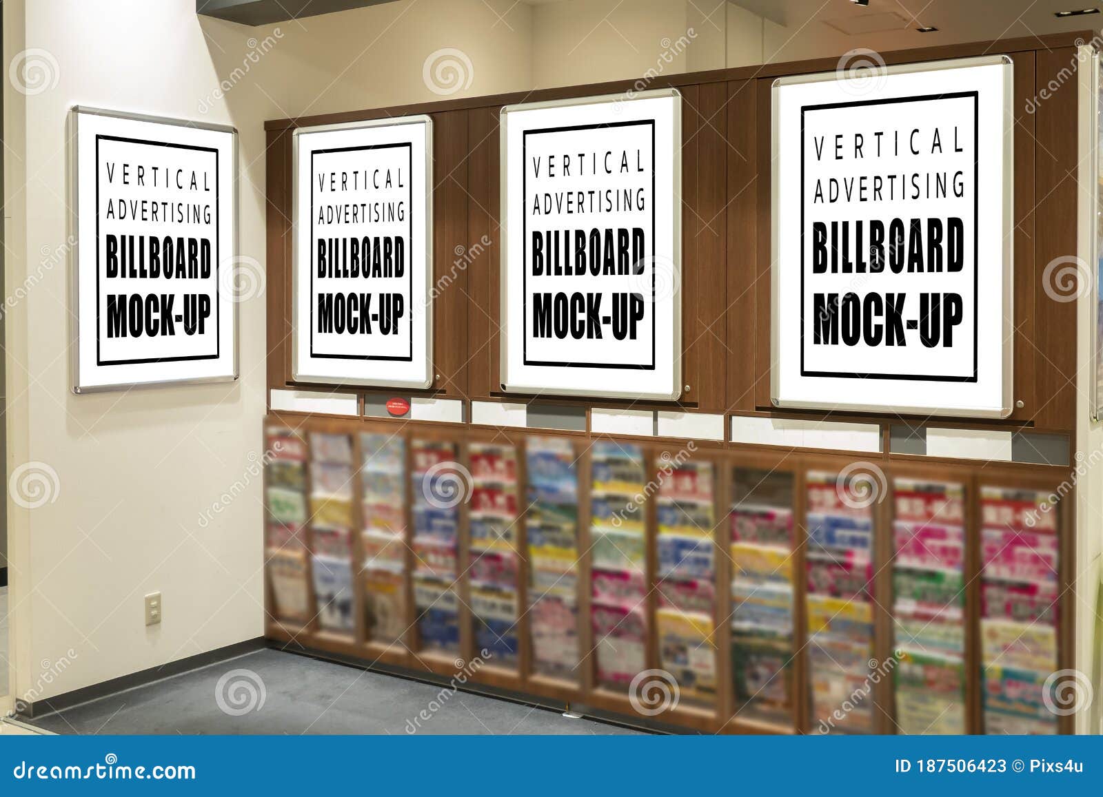 Mock Up Signboard on Panel Over Books Shelf Stock Image - Image of ...
