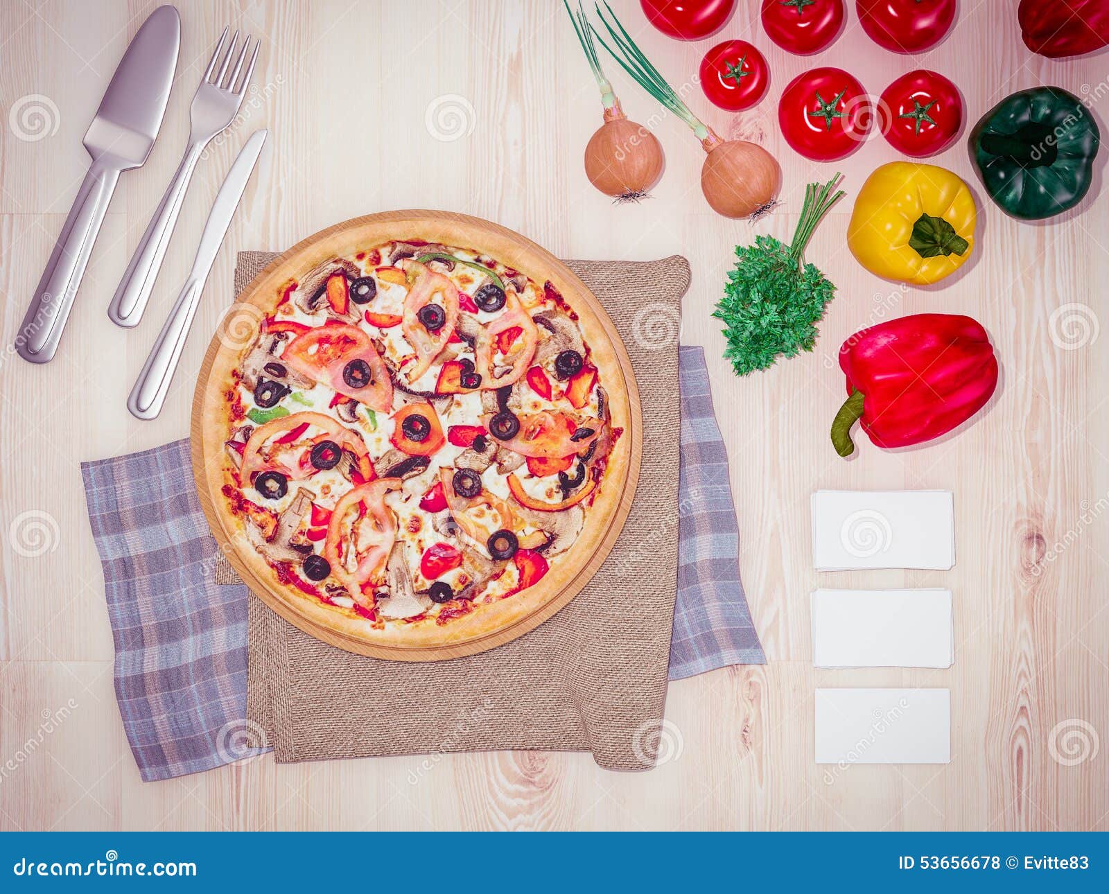 Mock Up Template Pizza on a Wooden Table. Stock Illustration ...