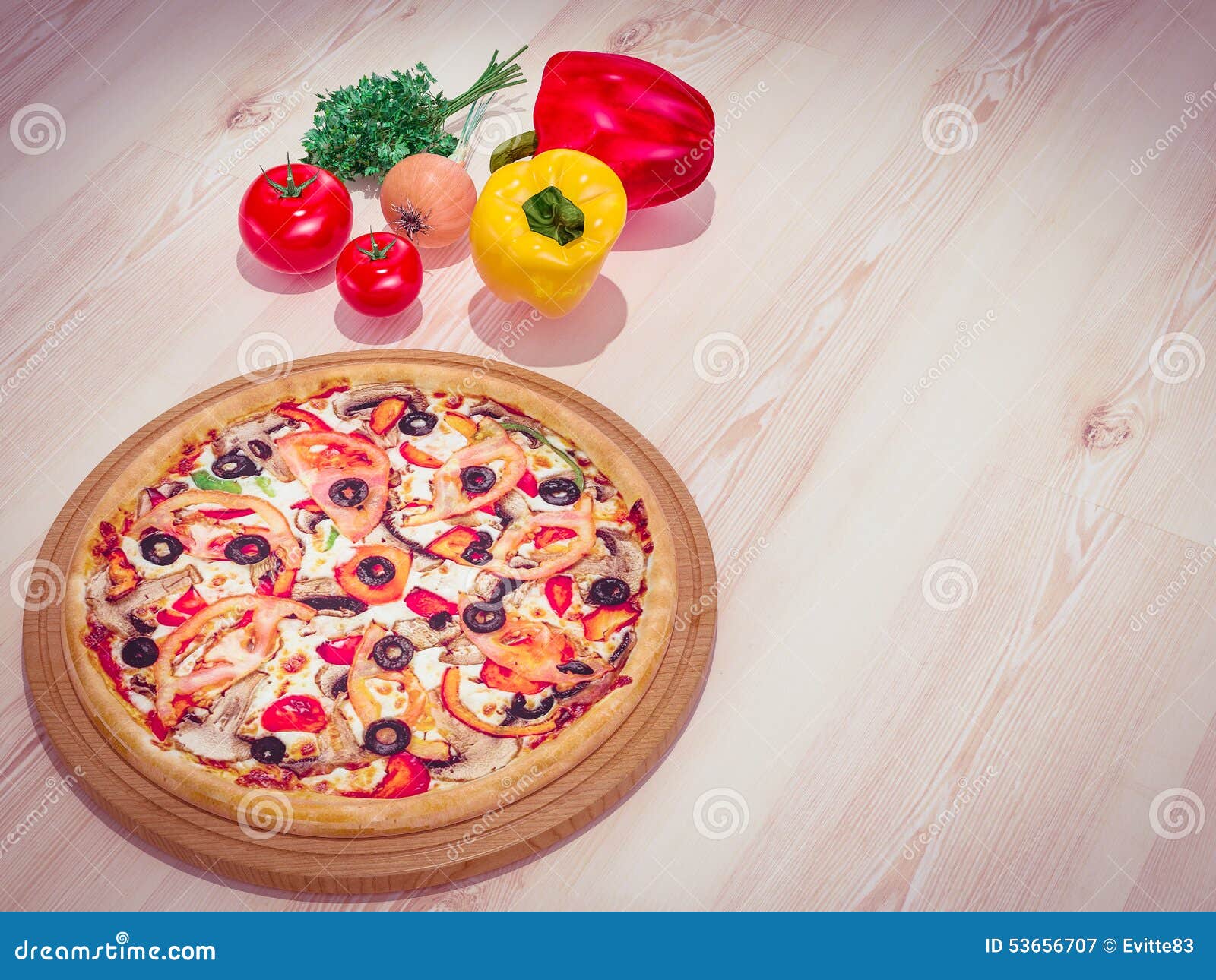 Mock Up Template Pizza on a Wooden Table. Stock Image - Image of fork ...