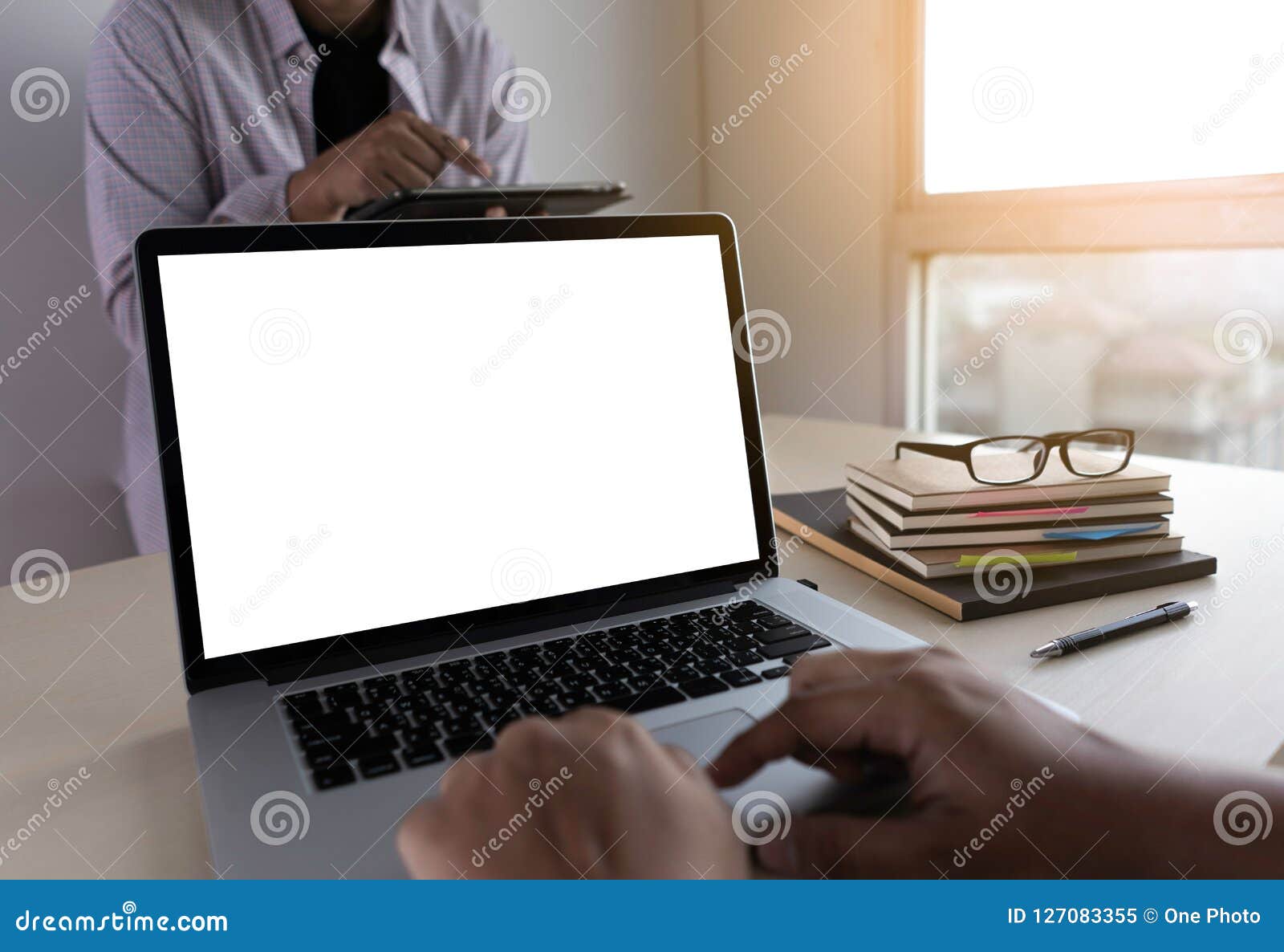 Mock Up Using Laptop with Blank Screen Computer Modern Stock Image ...