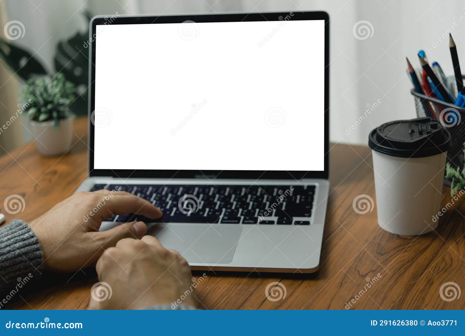 Mock Up Using Laptop with Blank Screen Computer Modern. Copy Space ...