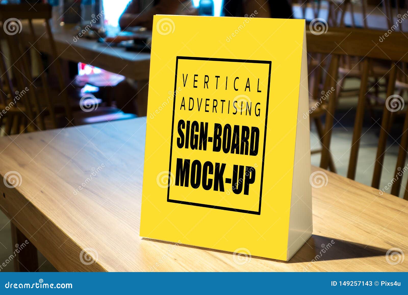 Mock Up Vertical Advertising Signboard on Table in Restaurant Stock ...