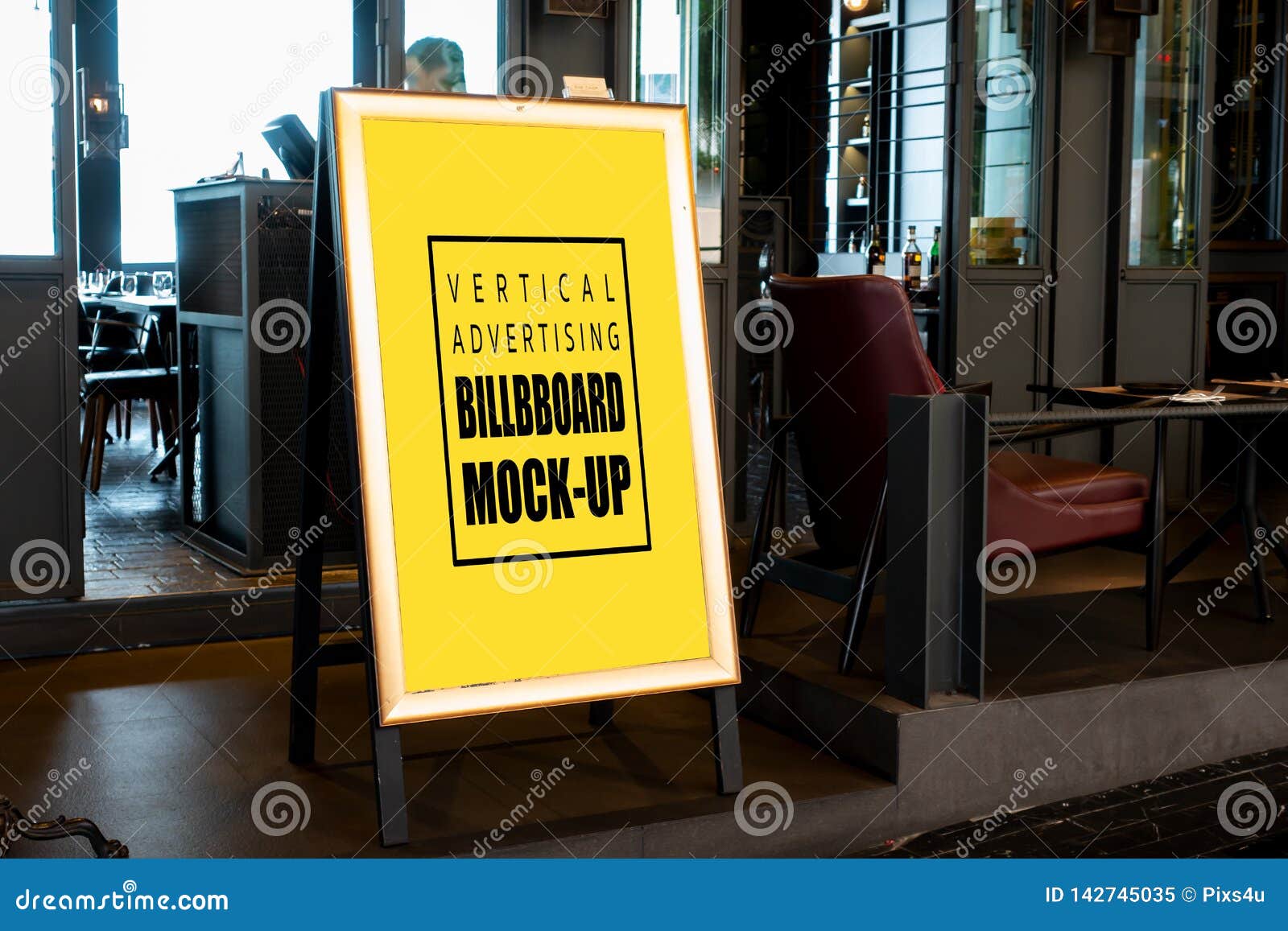 Mock Up Vertical Billboard Advertising Front of Pub Stock Image - Image ...