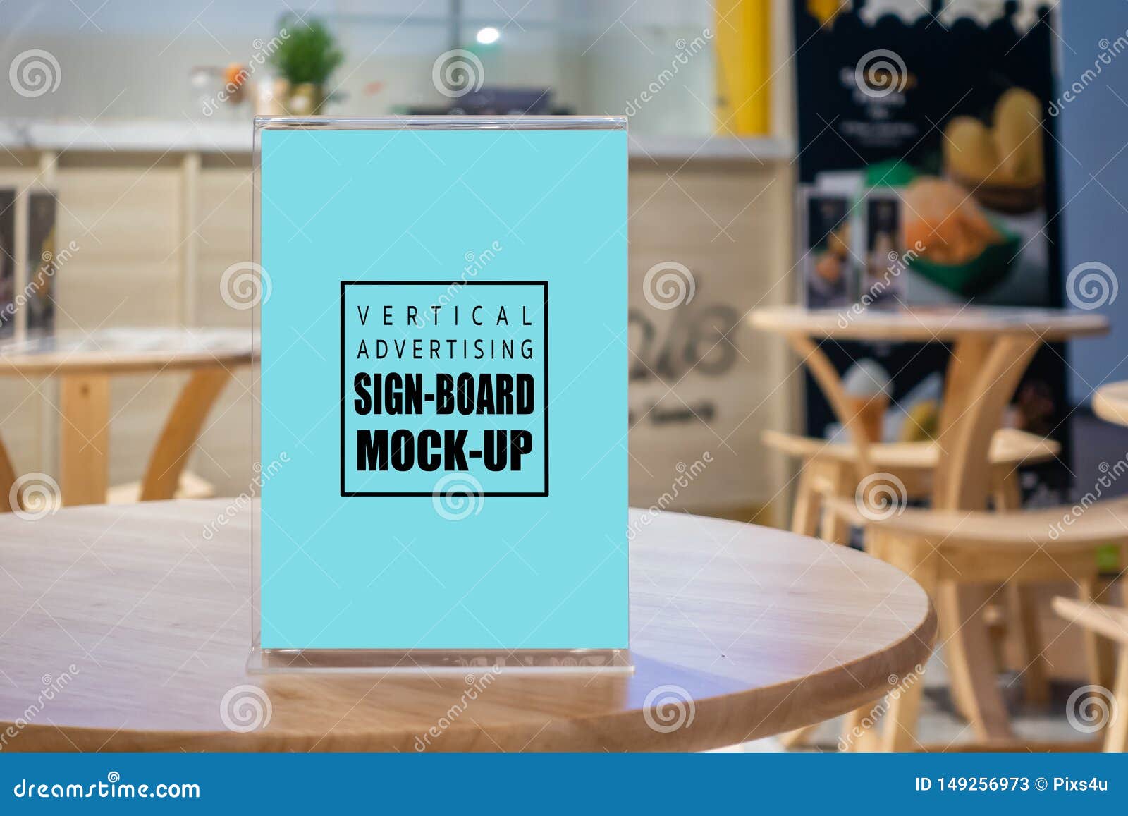Mock Up Vertical Signboard in Acrylic Frame on Wooden Desk Stock Image ...